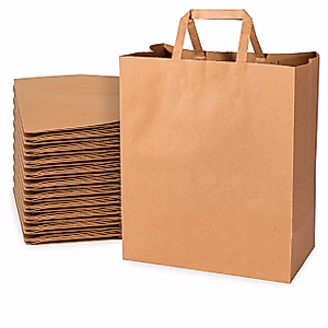 Prime Line Packaging Brown Paper Bags with Handles, Reusable Grocery Tote for Food, Takeout, Delivery, Shopping, Small Business, Bulk, 12x7x14 100 Pack