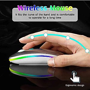 2.4GHz & Bluetooth Mouse, Rechargeable Wireless Mouse for Microsoft Surface Duo 2 Bluetooth Wireless Mouse for Laptop/PC/Mac/Computer/Tablet/Android RGB LED Pure White