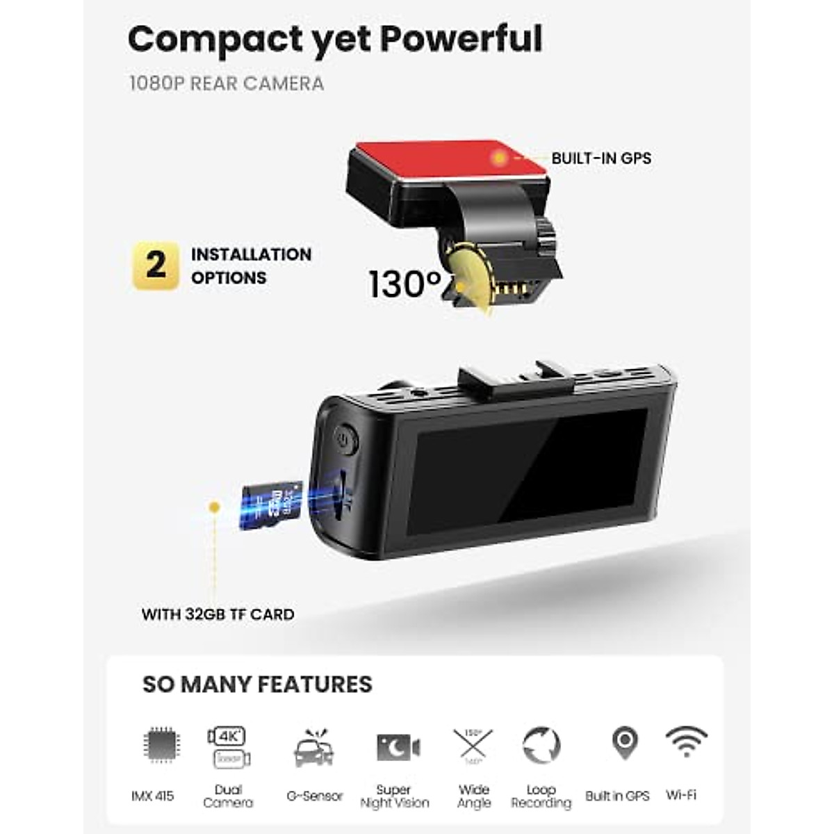 Blueskysea 4K Dual Dashcam with 32G TF Card, Front Rear Dash Camera Built-in GPS WiFi, Front 4K and Rear 1080P Dual Car Camera,3.16" Display,150° Wide Angle Car Camera with Sony-STARVIS Sensor