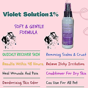 Gentian Violet Spray Solution 1% 100 ML. Pet Wound Care Skin Soother Healing Dog & Cats Skin Infections, Soreness and Irritation Relief, Relieves Dry Itchy Skin Allergies Clean Soothe & Heal
