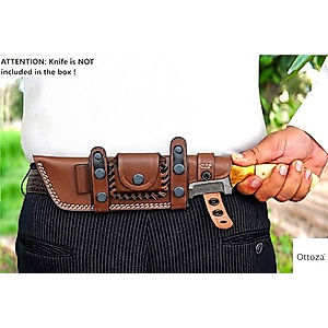Ottoza Handmade Leather Knife Sheath Right Hand Tracker Knife Sheath - Bushcraft Knife Sheath - Hunting Knife Sheath - Survival Knife Sheath Horizontal Carry Dark Brown TOP Grain Leather No:103