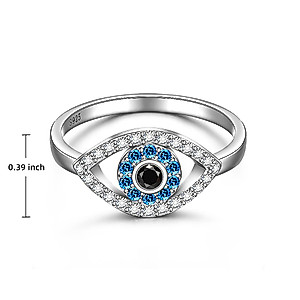 Blue Evil Eye Ring Sterling Silver Spiritual Turkish Third Eye Rings for Women Mal De Ojo Greek Protection Nazar Amulet Sapphire Jewelry Gift Size 8
