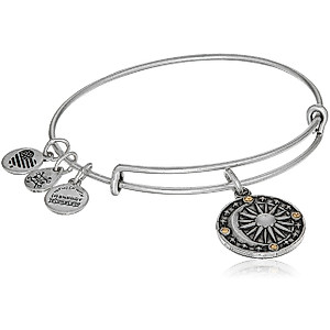 Alex and Ani Blueprint Expandable Bangle for Women, Cosmic Balance II Charm, Rafaelian Silver Finish, 2 to 3.5 in