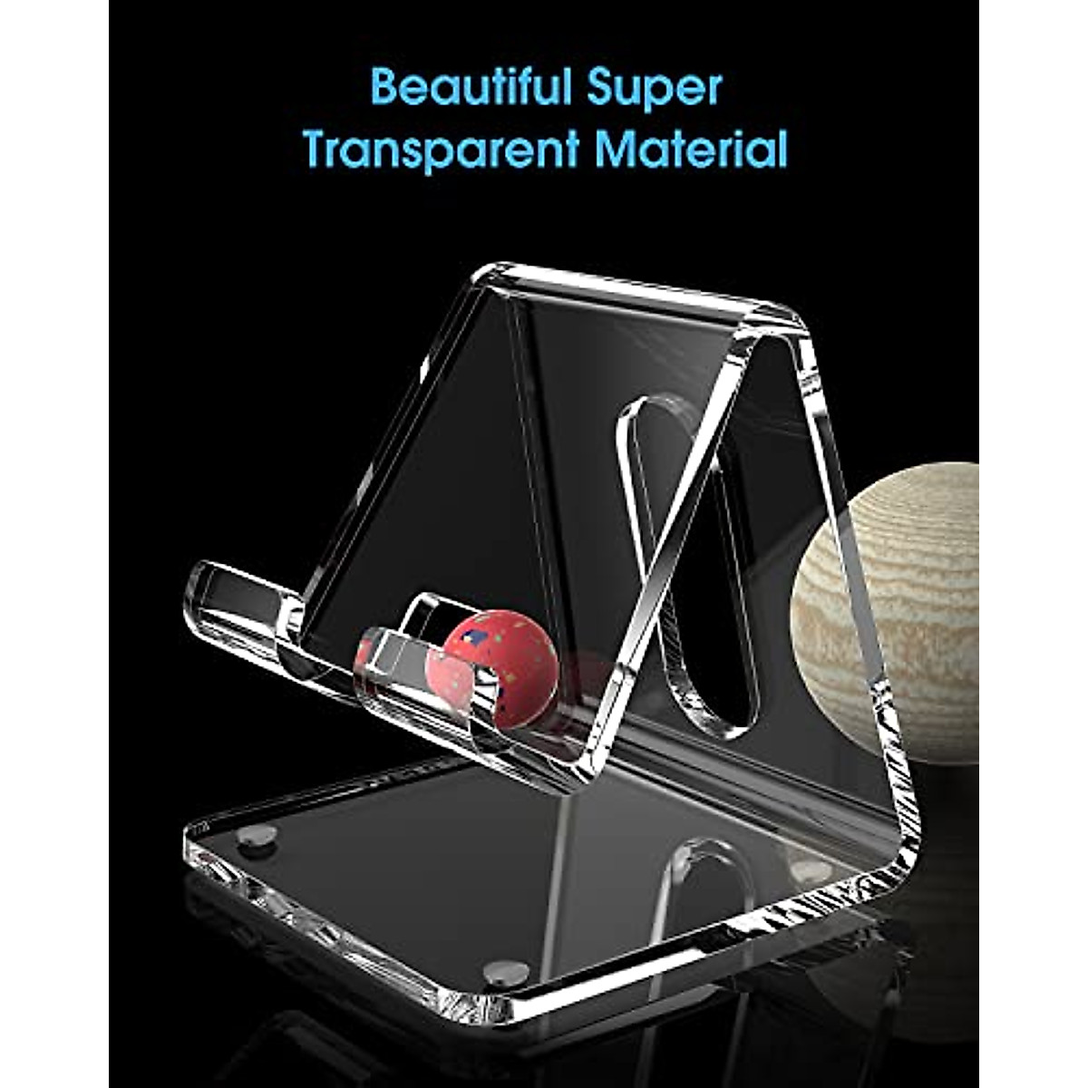 KTRIO Acrylic Cell Phone Stand, Clear Phone Holder, Transparent Phone Stand for Desk Phone Dock Cradle Compatible with iPhone 14 13 Pro Max 12 11 XR, All Smartphones 4-8 inch, Desk Accessories