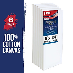 U.S. Art Supply 8 x 24 inch Stretched Canvas 12-Ounce Triple Primed, 6-Pack - Professional Artist Quality White Blank 3/4" Profile, 100% Cotton, Heavy-Weight Gesso - Acrylic Pouring, Oil Painting