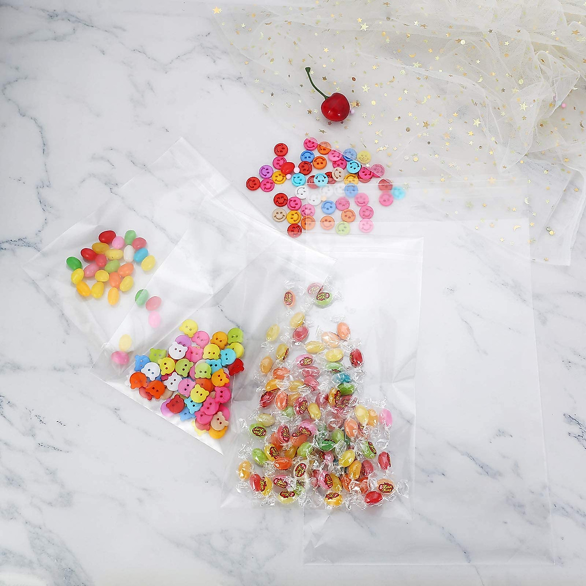 200ct Clear Plastic Bags, Self Sealing Cellophane Bags, Resealable Cellophane Bags for Bakery Cookies Candy Decorative Wrappers (2" x 3")