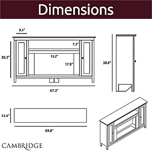 Cambridge Slate Blue Somerset 70 Electric Fireplace TV Stand with Multi-Color LED Flames, Crystal Rock Display, and Remote Control