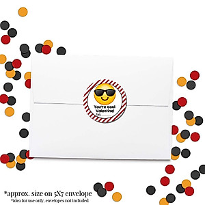 Cool Emoji with Sunglasses Valentine Party Favor Sticker Labels, 40 2" Party Circle Stickers by AmandaCreation, Great for Classroom Valentines, Envelope Seals, Gifts & Treats