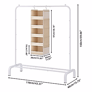 JIUYOTREE Metal Clothing Rack with Hanging Closet Organizer, 43.3 Inches Clothes Garment Coat Rack with Bottom Shelf, Clothing Rack for Hanging Clothes, Coats, Skirts, Shirts, Sweaters, White