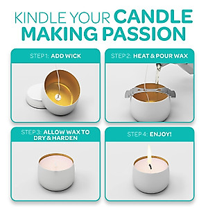 Hearts & Crafts White Candle Tins 8 oz with Lids - 24-Pack of Bulk Candle jars for making Candles, Arts & Crafts, Storage, Gifts, and More - Empty Candle Jars with Lids