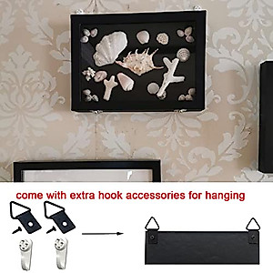 Pursuestar Black Dustproof Pin Display Case Shadow Box Frame with Hooks for Military Medal Jewelry Pin Badge Rings Necklaces Bracelets- 11x8 Inch