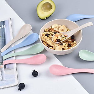 12 Pieces Wheat Straw Spoons Unbreakable Dinner Spoons Reusable Asian Soup Spoons Portable Lightweight Cereal Spoons for Kid and Adult, Microwave Dishwasher Safe