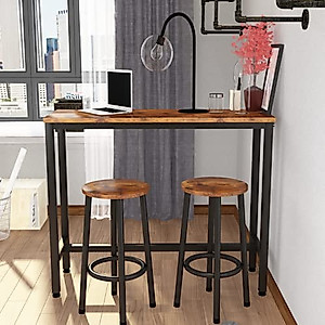 AWQM 3 Piece Bar Table Set, Industrial Pub Height Table with 2 Bar Stools,Dining Room Table Set, 47.2" Table and Classic Round Chairs Set, Ideal for Kitchen,Living Room