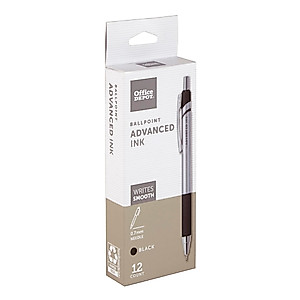 Office Depot Advanced Ink Retractable Ballpoint Pens, Needle Point, 0.7 mm, Silver Barrel, Black Ink, Pack Of 12