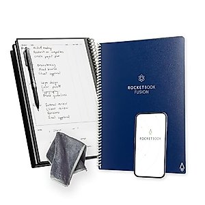 Rocketbook Fusion Reusable Undated Productivity Planner, Letter Size 8.5x11, Navy Blue - Goals, Monthly and Weekly Calendar, Daily To-do List, Lined and Dotted Notes Pages