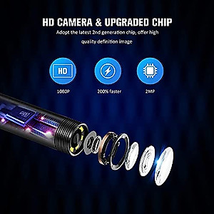 8MM Inspection Borescope Camera, 4.3inch Screen, IP67 Waterproof, 1080P Endoscope Snake Camera, Semi-Rigid Cable, 8 LED Lights(5M/16.4FT Cable)