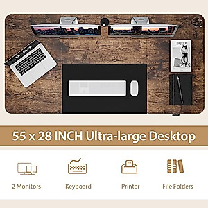 Tangkula 55 x 28 Inch Large Electric Standing Desk, Height Adjustable Sit to Stand Desk with Powerful Motor & Anti-Collision Design, Ergonomic Stand Up Workstation with Metal Frame, Home Office Desk