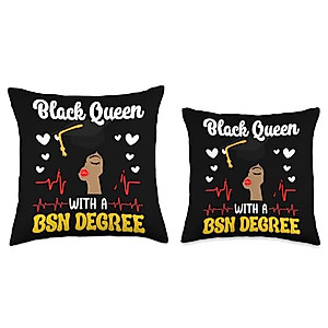 Black Bachelor Of Science In Nursing Graduation Black Queen Degree 2024 BSN Graduation Throw Pillow, 18x18, Multicolor