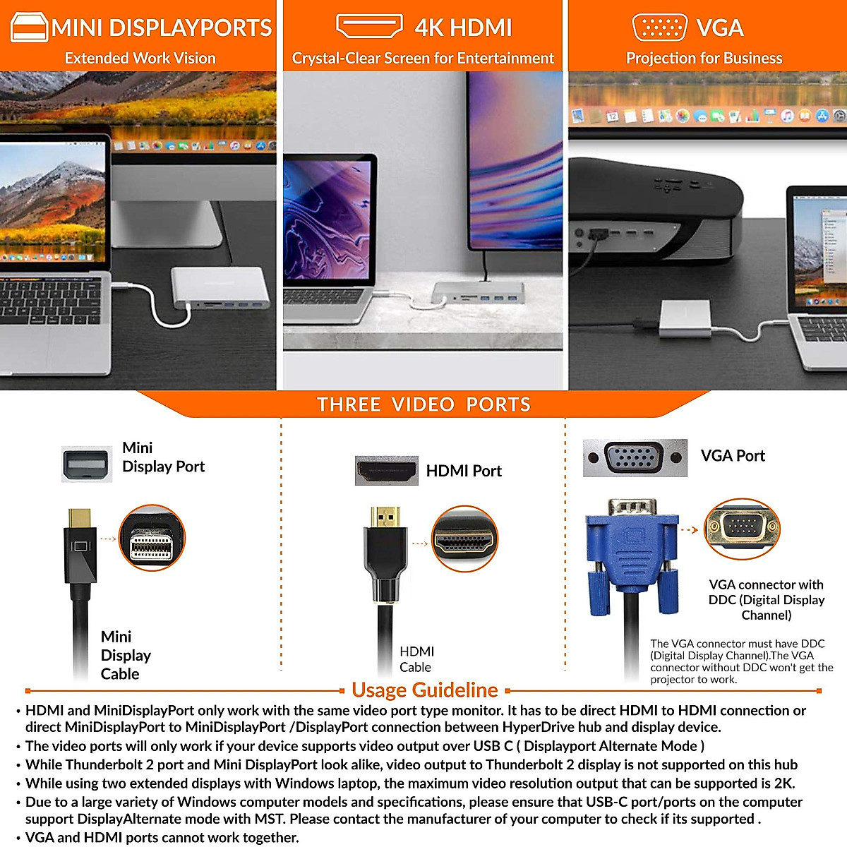 HyperDrive Ultimate 11-in-1 USB C Hub - Type-C Adapter for MacBook Pro/PC, USB-C Devices, HyperDrive USB C Hub w/PD Charging, 5Gbps Data, 4K HDMI, 3xUSB 3.1, VGA, Ethernet Docking Station
