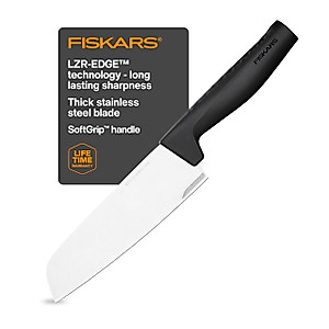 Fiskars 6.3" Santoku Knife, Kitchen Knife for Chopping, Dicing, and Mincing with Japanese Stainless Steel Hard Edge Blade, DIshwasher Safe