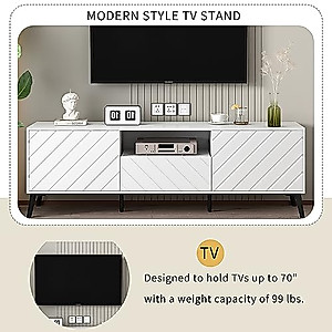 Modern TV Stand for 70 inch TV, Entertainment Center with 1 Drawer and Open Shelf, TV Console Table with with 2 Doors and Adjustable Shelves for Living Room/Bedroom(White)