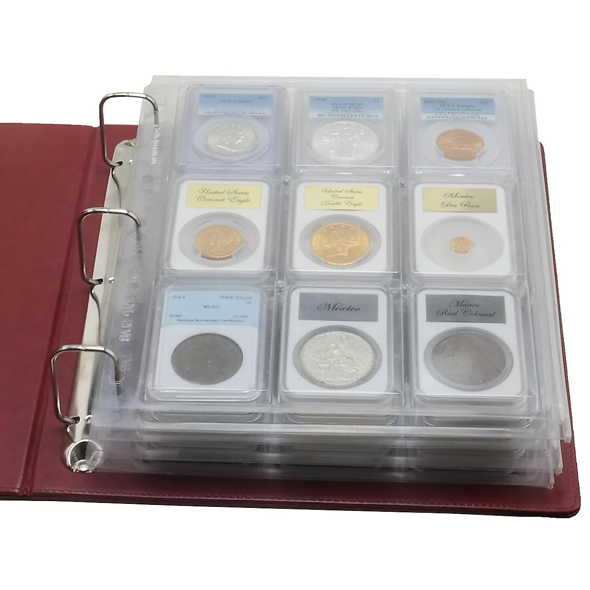 Ursae Minoris Manor Library Album with Collector's Pages for 45 Coins in Standard Certified or Certified-Style Holders PCGS, NGC, ANACS, Lighthouse, Guardhouse, BCW, Ursae Minoris – Burgundy
