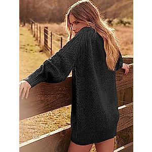 ANRABESS Women 2023 Fall Crewneck Long Sleeve Oversized Cable Knit Chunky Baggy Loose Knit Pullover Short Sweater Dresses Trendy Winter Tunic Mini Dress 412heise-XS Black