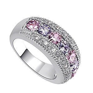 Exquisite Floral Opal Ring for Womens Pink/White Zircon Jewelry Rings Vintage Ladies Copper Ring Engagement Ring