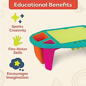 B. toys- Imagination Station- Creaitve Kids Lap Desk – Lap Desk for Art, Coloring, Writing – Portable Table with Storage Space – Reusable Sticker Set – 3 Years +