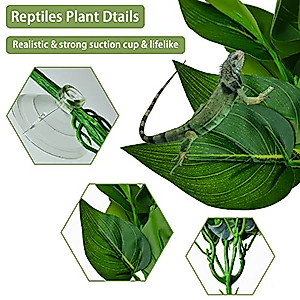 PINVNBY Reptile Terrarium Plants Hanging Artificial Lizards Habitat Climbing Decorations with Suction Cup Pets Tank Fake Green Plastic Ornament for Amphibians Bearded Dragons 6PCS
