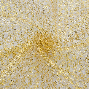 55 Inch Gold Metallic Mesh Fabric Shiny Gold Thin Mesh Gold Stretch Net Tulle Fabric for Party Birthday Wedding Wreath Swags and Christmas Tree Tables Decoration (Gold, 1 Yard (35x55 in))