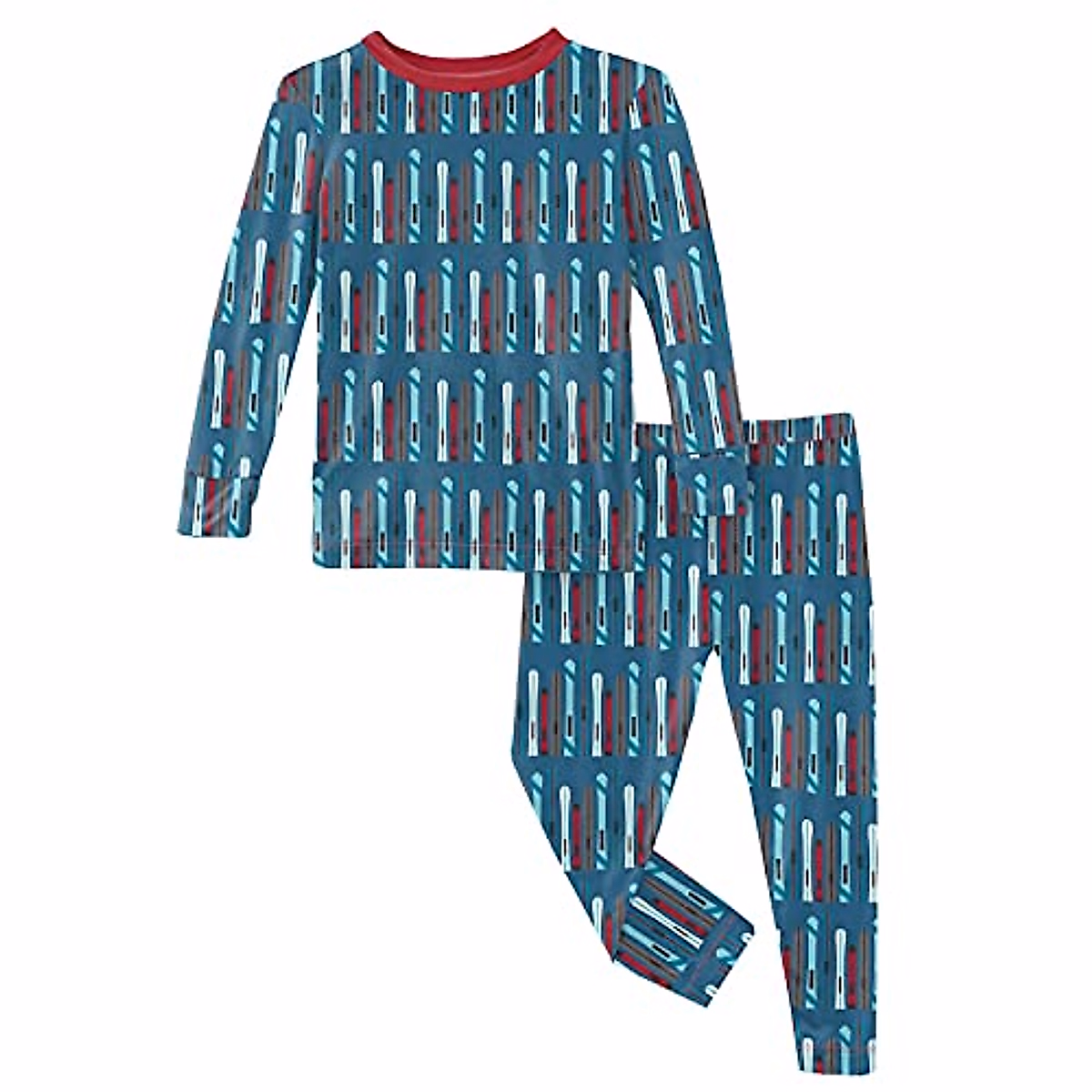 KicKee Print Long Sleeve Pajama Set, Ultra Soft and Snug Fitting PJs, Matching Top and Bottom Sleepwear Set, Newborn to Baby to Kid Pajamas (Twilight Skis - 6 Years)