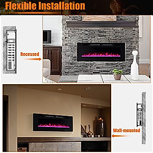 GOFLAME 50 Inch Electric Fireplace, Recessed & Wall-Mounted Fireplace Heater with Touch Panel, APP Control, Remote Control, 12H Timer, Adjustable Flame Color and Brightness, Overheat Protection
