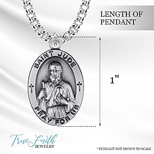 TrueFaithJewelry St Jude Necklace Patron Saint of Lost Causes Pendant Sterling Silver Oval Medal Religious Catholic for Women and Men, 7/8 Inch