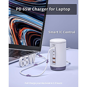 100W USB Tower Charging Station,5 Port USB C Charger Block for Multiple Devices iPhone 15/15 Plus/15 Pro/15 Pro Max/MacBook Air Pro/Samsung/Tablet (Purple)