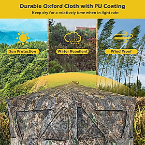 HAPPYGRILL Portable Hunting Blind with 360 Degree Mesh Windows, Pop up Camouflage Hunting Tent with Carrying Bag & Ground Stakes