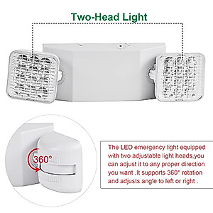 MAVARO White LED Emergency Lighting Fixture with 2 LED Heads and Hardwired Adjustable Exit Light Exit Sign for Business / Home with Battery Backup 110-277V, UL Certified, Fire Resistant