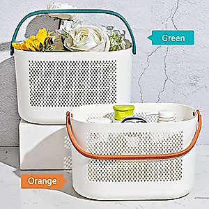 Plastic Bathroom Storage Basket with Handle, for Storing Bathroom Body Wash, Shampoo, Conditioner, Lotion (Orange large)