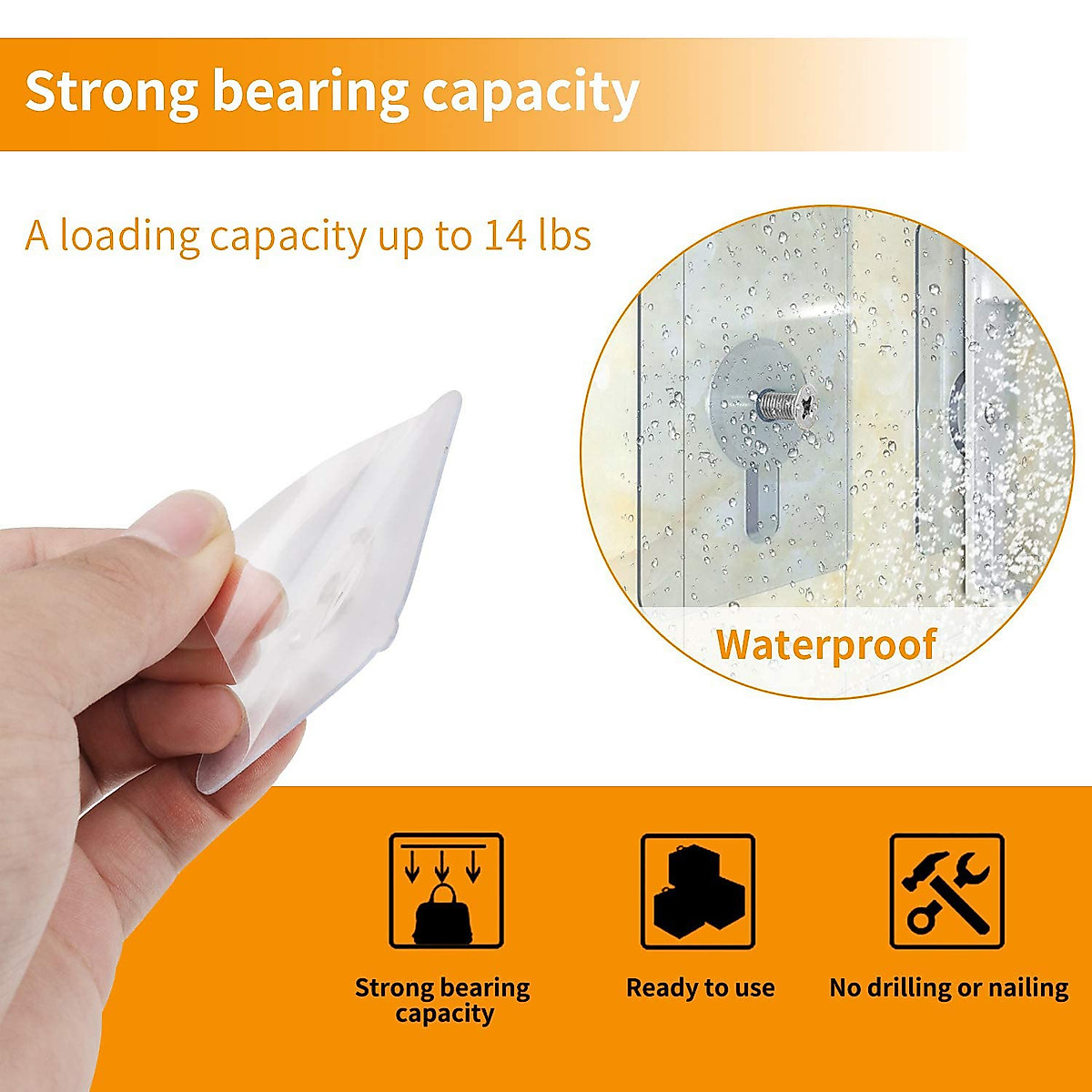 8-Set Adhesive Screws Wall Mount Hanging Nails No-Trace No Drilling Stick-on Sticky Screw with 3 Different Size Screw for Bathroom Kitchen Storage Room Tile Wall Shower Room