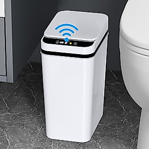 jinligogo Bathroom Small Trash Can with Lid, 2.6 Gallon Touchless Automatic Garbage Can Slim Waterproof Motion Sensor Smart Trash Bin for Bedroom, Office, Living Room-White
