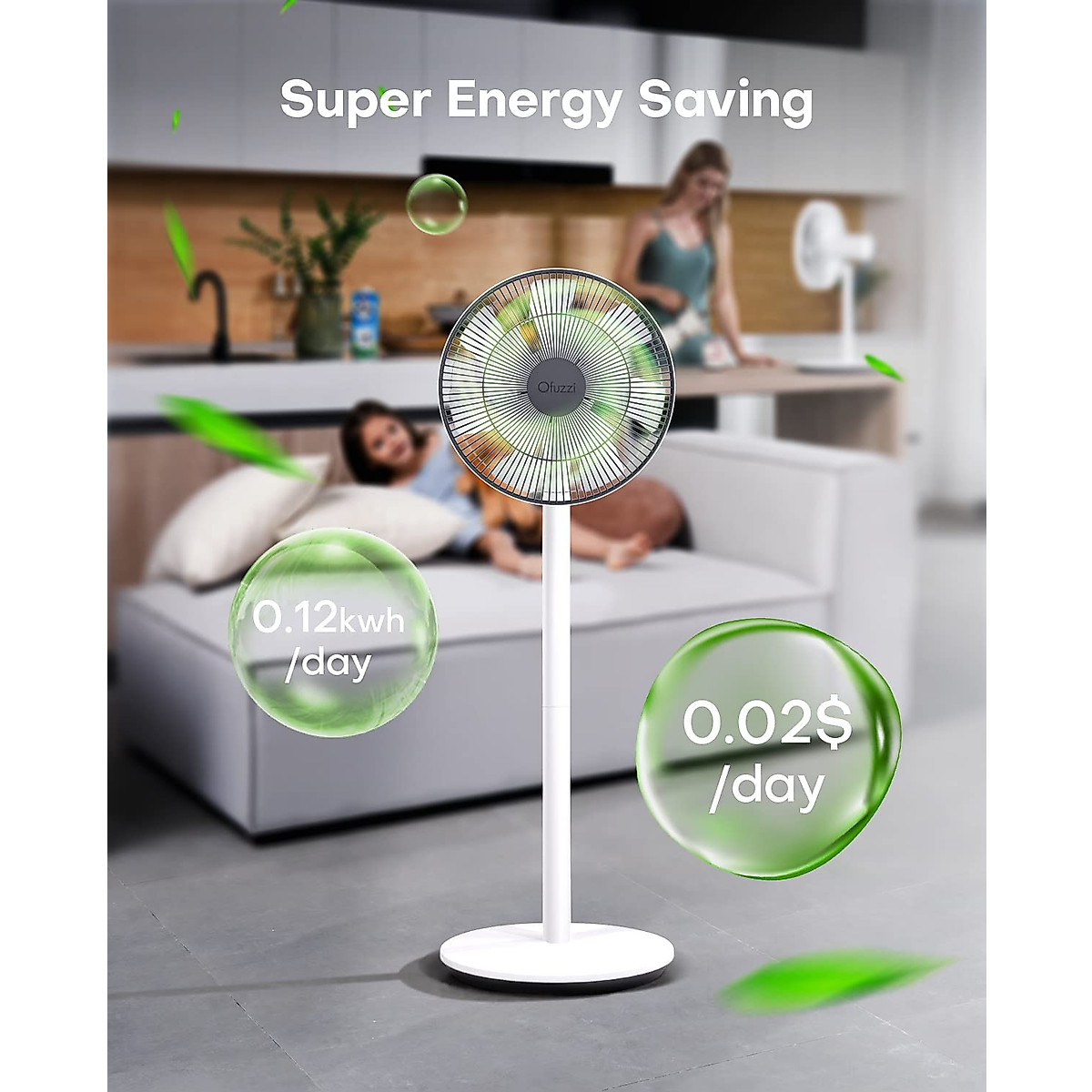 Ofuzzi Breeze 10 Smart Pedestal Fan for Bedroom, Smart Fans works with Alexa/Google, 27db Pedestal Fan for Indoors, 100 Speeds, 140° Oscillating Fan, 46ft Vented Portable Stand Fan for Quiet Spaces