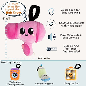 Soothie Sounds: Portable White Noise Machine | Baby Soother Plays Vaccum Sound (Plays up to 20 Minutes, Pediatrician Created. (Hook for Stroller or Car), Hadley The Hairdryer