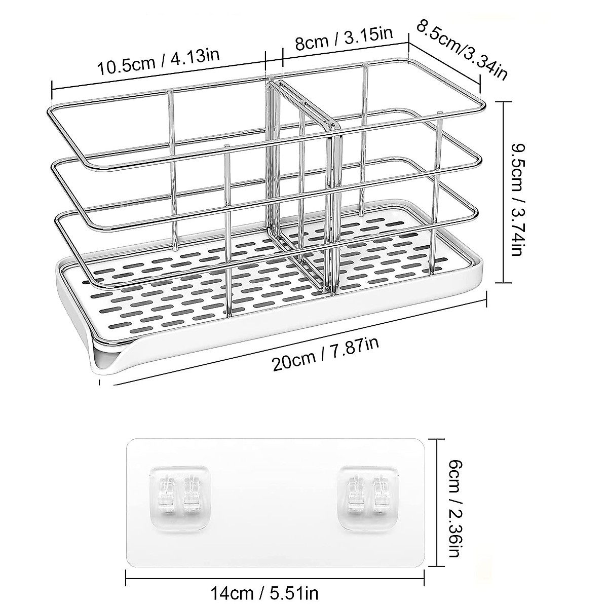 Stainless Steel Sponge Holder For Sink Kitchen Sink Organizer,Sink Tray Drainer Rack For Countertop Or Wall-Stick With Dish Drainer Keep Dry (White)