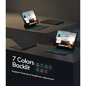 CHESONA Magnetic Keyboard Case for iPad Pro 12.9 2022, Multi-Touch Trackpad with 7 Color Backlit, Wireless Keyboard for iPad Pro 12.9 inch 2022 6th/5th/4th/3rd Gen, Black