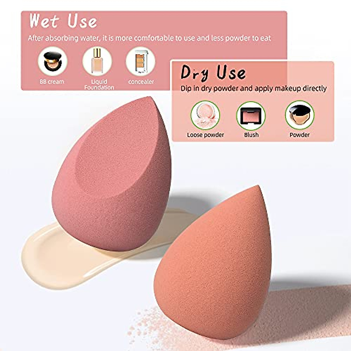 COSTICA Makeup Sponge Set Blender, Beauty Sponge Makeup Blender Flawless for Liquid - Multi Colored 4 pcs Rose Series