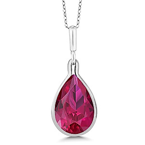 Gem Stone King 9.62 Cttw Red Created Ruby Pendant Necklace For Women In 925 Sterling Silver | Pear Shape 16X12MM | With 18 Inch Silver Chain