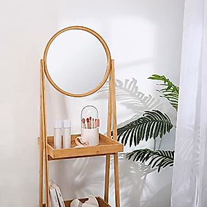 Proman Products Vega 3-Tier Bamboo Shelf Rack with Mirror ST17163, 17" W x 14" D x 64" H, Natural