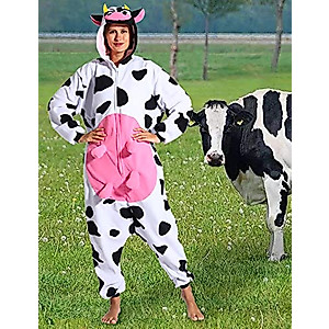 Adult Cow One-Piece Pajamas Animal Cosplay Halloween Costume for Men Women