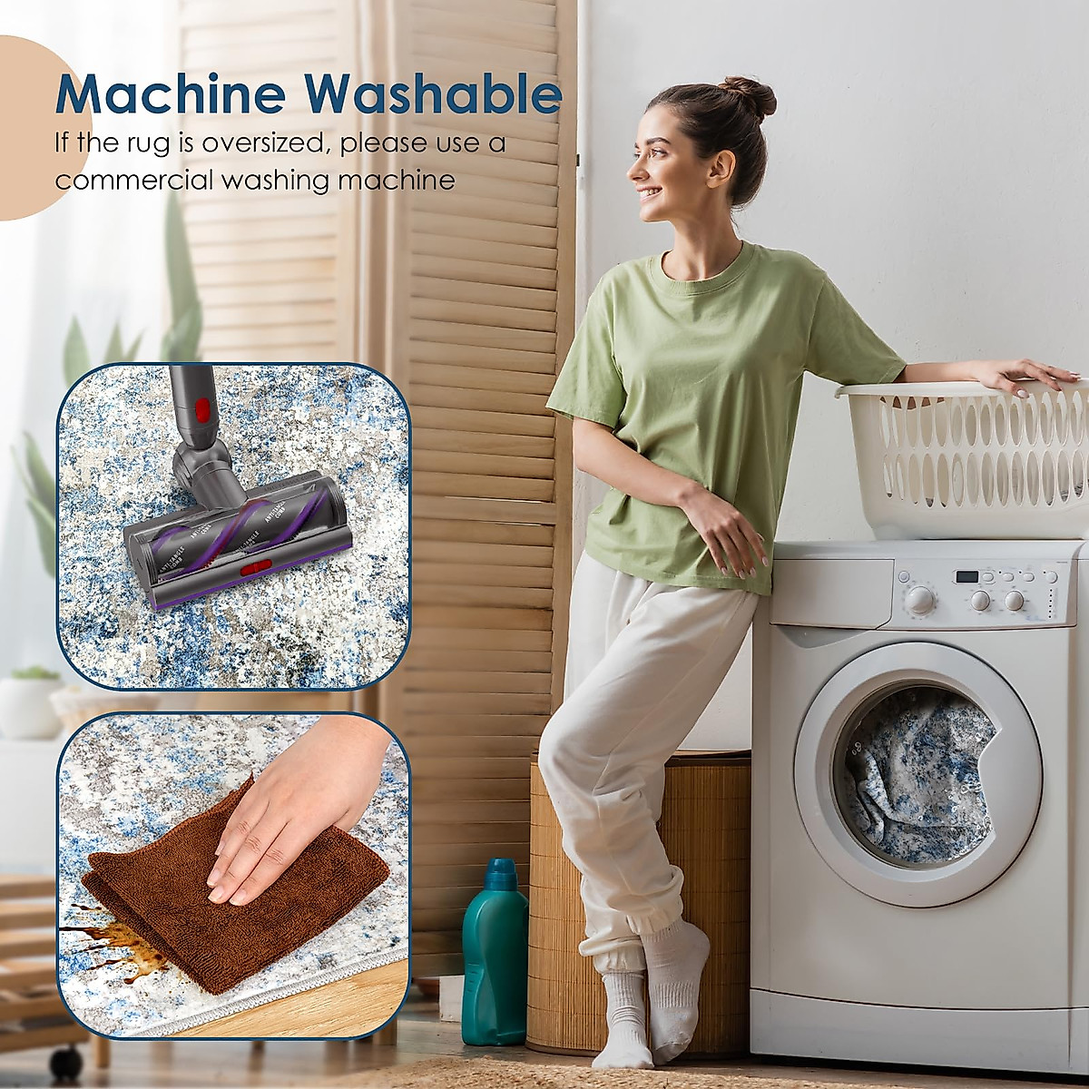 Area Rug Living Room Rugs - 5x7 Modern Abstract Large Soft Machine Washable Rug Stain Resistant Non Slip Faux Wool Low Pile Accent Carpet for Bedroom Dining Home Studio College Office - Grey/Blue