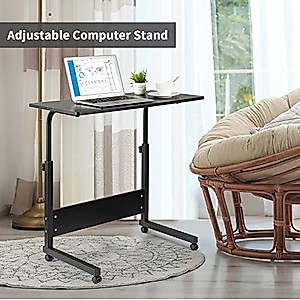 Hadulcet Mobile Side Table, Mobile Laptop Desk Cart, Adjustable Over Bed Table with Wheels for Sofa, Couch Desk for Sofa Laptop Coffee Snack, 31.5 x 15.7 in, Black